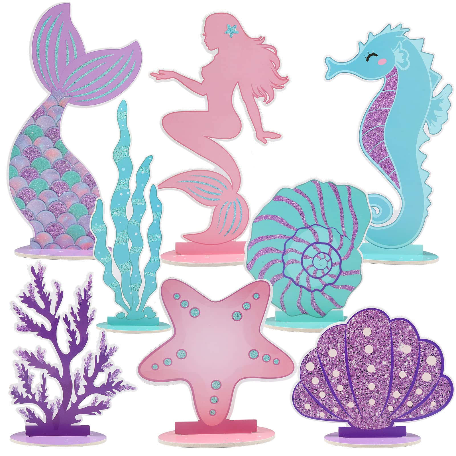 Mermaid Party Decorations Glitter Mermaid Table Centerpiece for Birthday Party Under The Sea Table Centerpiece Ocean Theme Table Ornaments for Girl Baby Shower Birthday Party Supplies DIY Decor