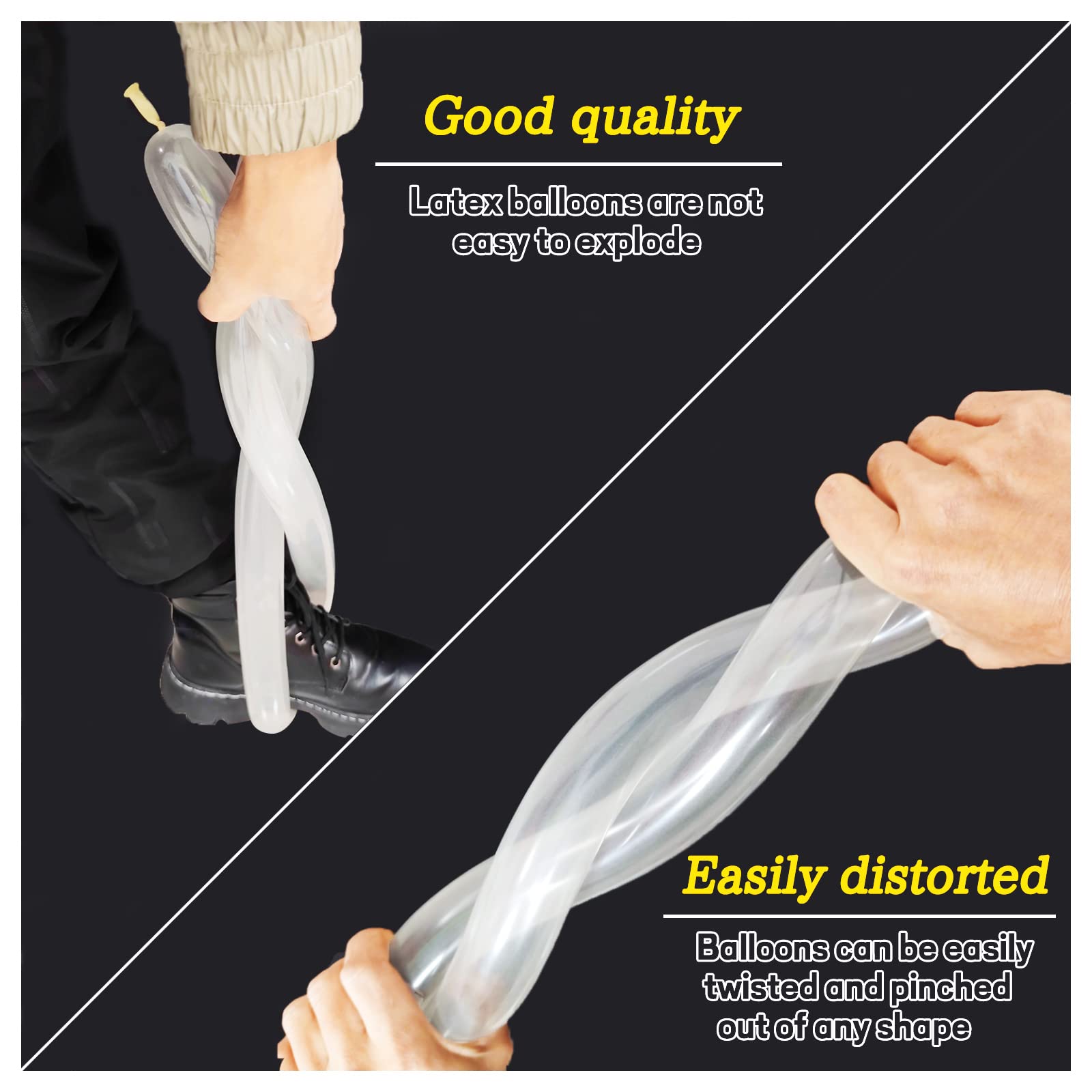 KAWKALSH 260 Balloons Clear, Long Balloons for Balloon Animals, Thickening Skinny Latex Twisting Balloons for Tying Balloon Arch Modeling Magic Clown Birthday Wedding Party Decorations 100pcs Clear
