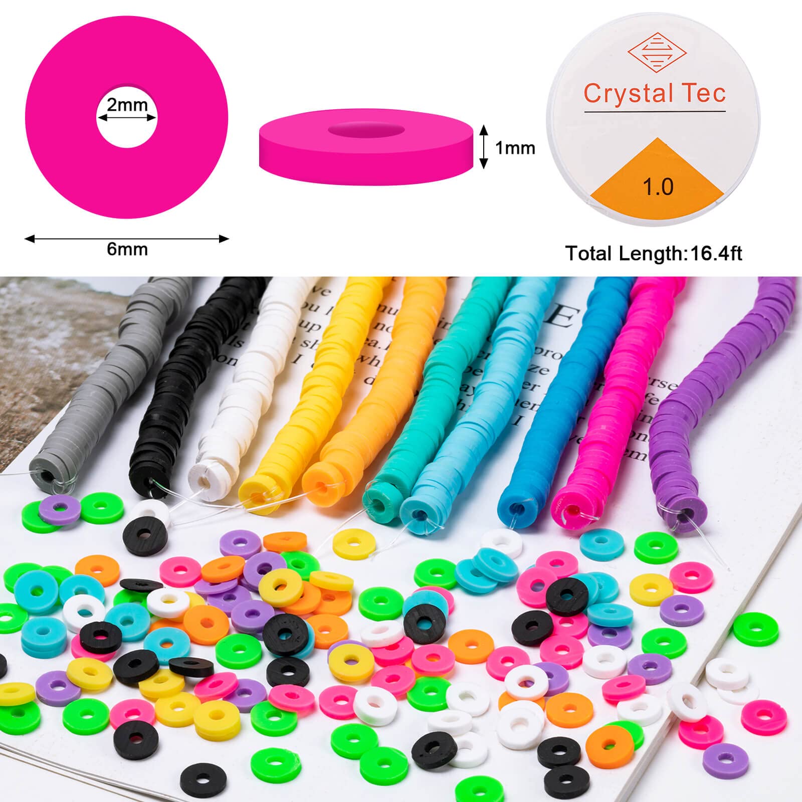4100 Pcs Clay Beads Kit, Beads for Jewelry Making, Flat Polymer Clay Beads with Alloy Beads, Spacer & Crystal Line for Jewelry Making, Bracelets Necklace Earring DIY Craft Kit (6mm, 10 Colors Beads)