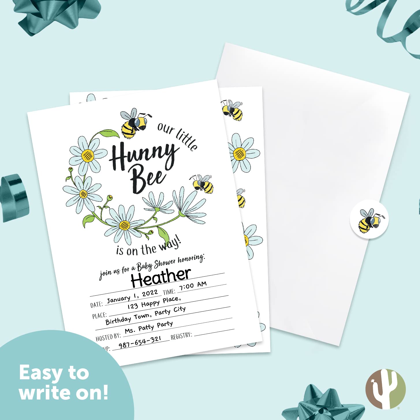 Desert Cactus Bumble Bee Baby Shower Invitations Invite Cards (25 Count) With Envelopes Girl Boy (25ct Baby) Bee 3