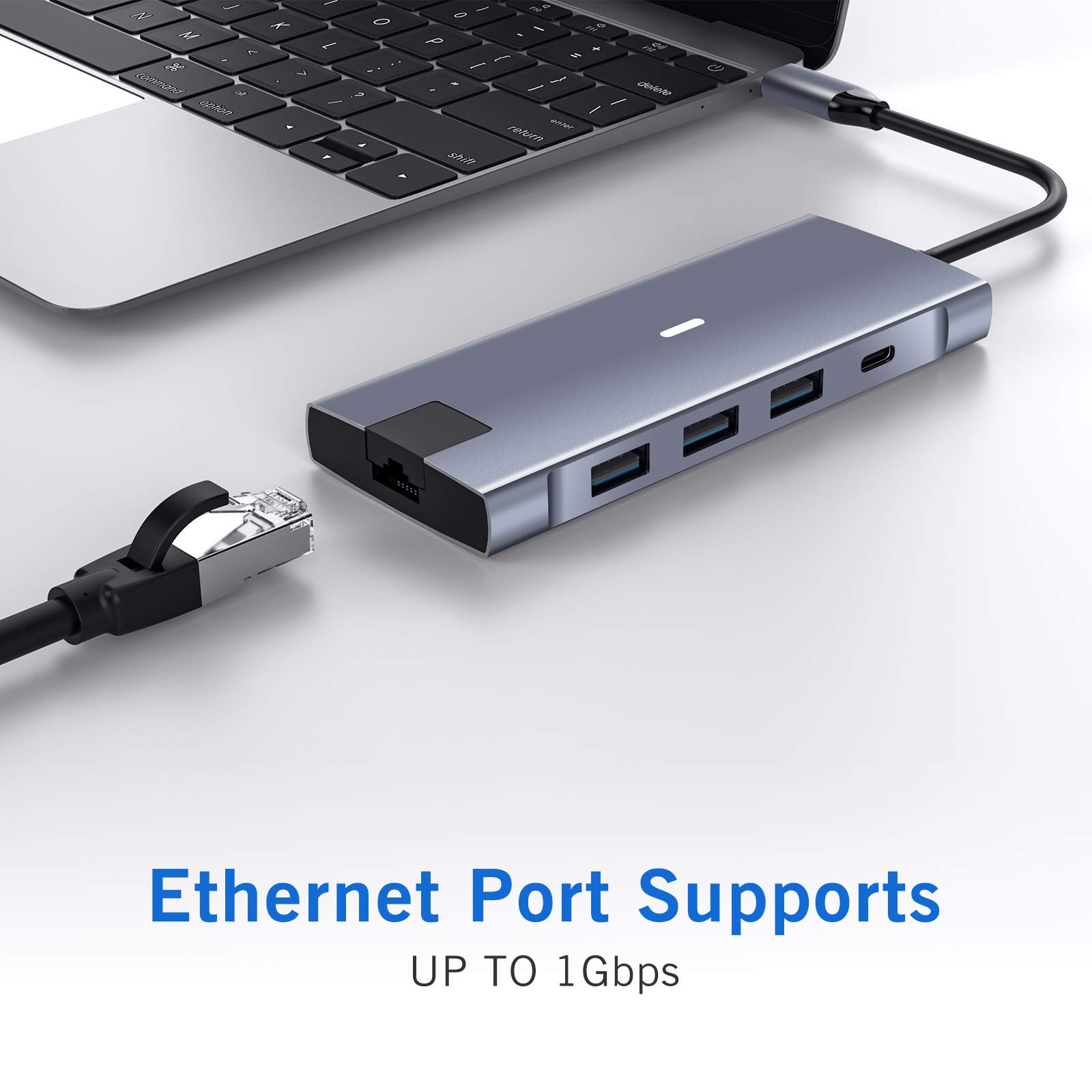 USB C HUB, Dataroad 8 in 1 USB C Port Expander, USB C Docking Station with Ethernet Port, 4K HDMI Output, 3 USB 3.0 Ports, 80W PD Fast Charging, TF/SD Card Reader, Compatible for MacBook Pro/Air
