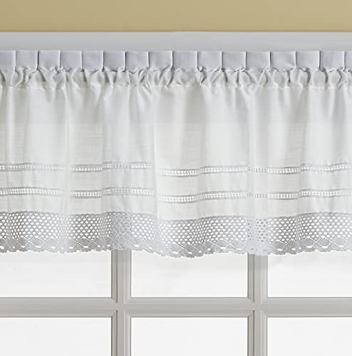 CHF & You White Crochet Cafe Kitchen Curtain Window Valance, Rod Pocket, 58W x 14L inch, 1 Valance