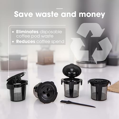 4 Ninja K Cup Reusable Pod for Ninja Dual Brew Pro Specialty Coffee Maker - Refillable Permanent Pods Filters - Cafetera Ninja Coffee Filter for DualBrew CFP201 CFP301 CFP307 CFP451CO, Leak-Free
