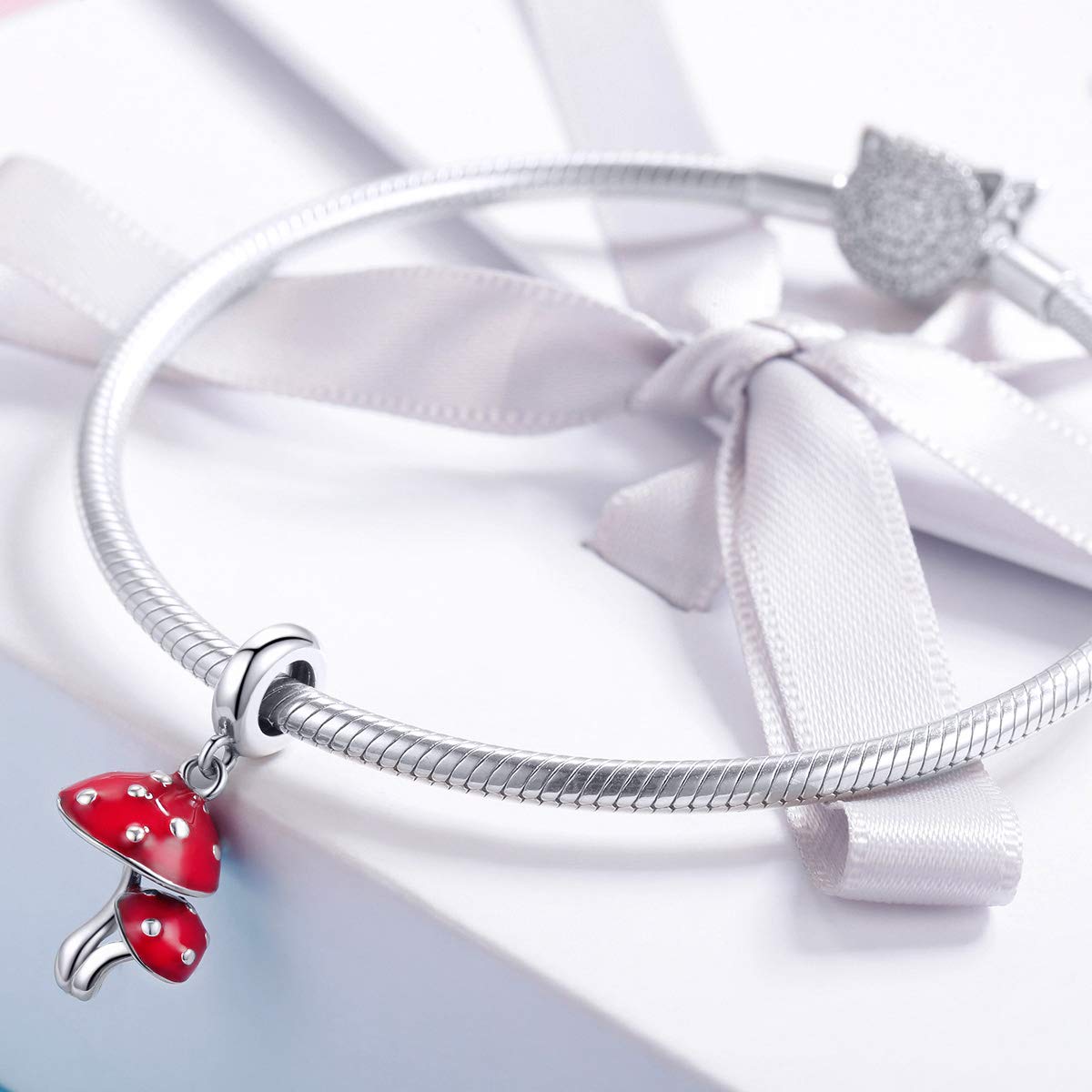ABAOLA Botany Charm 925 Sterling Silver Cactus Charm Flowers Beads for Fashion Charms Bracelet & Necklace (Mushroom Charm)