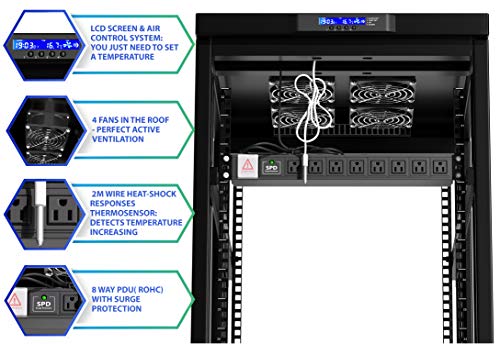 Server Rack - Locking Cabinet - Network Rack Cabinet Enclosure - 27U - Rack Mount - 32 Inch Deep - Server Cabinet - on Casters - Rack Shelf - Cooling Fan - Thermostat - Sysracks - SRF
