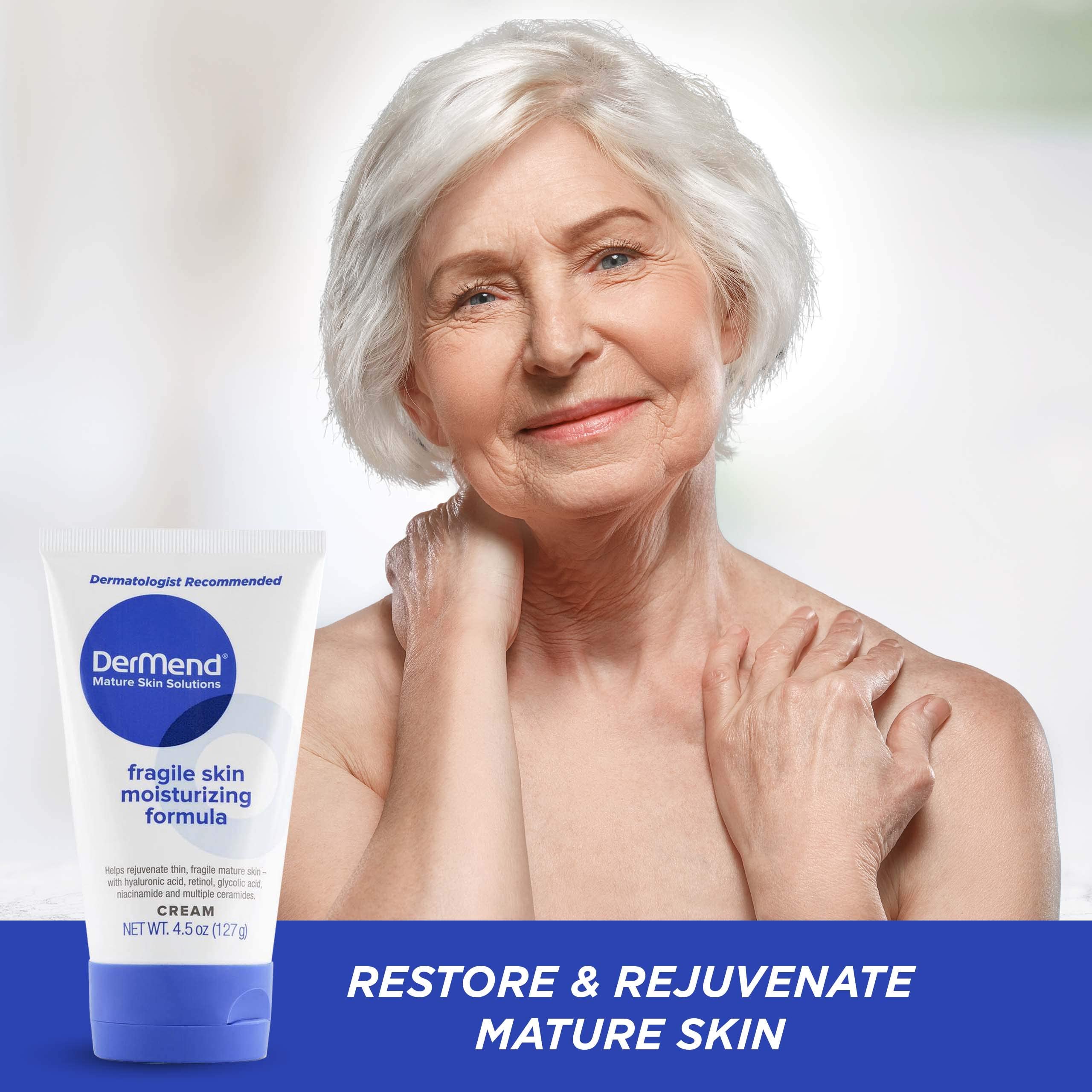 Dermend Specialized Fragile Skin Moisturizing Cream: Formula to Restore & Rejuvenate Mature Skin - Daily Moisturizer & Anti Wrinkle Cream for Firming & Strengthening Thin, Aging Skin - 4.5 Oz Tube