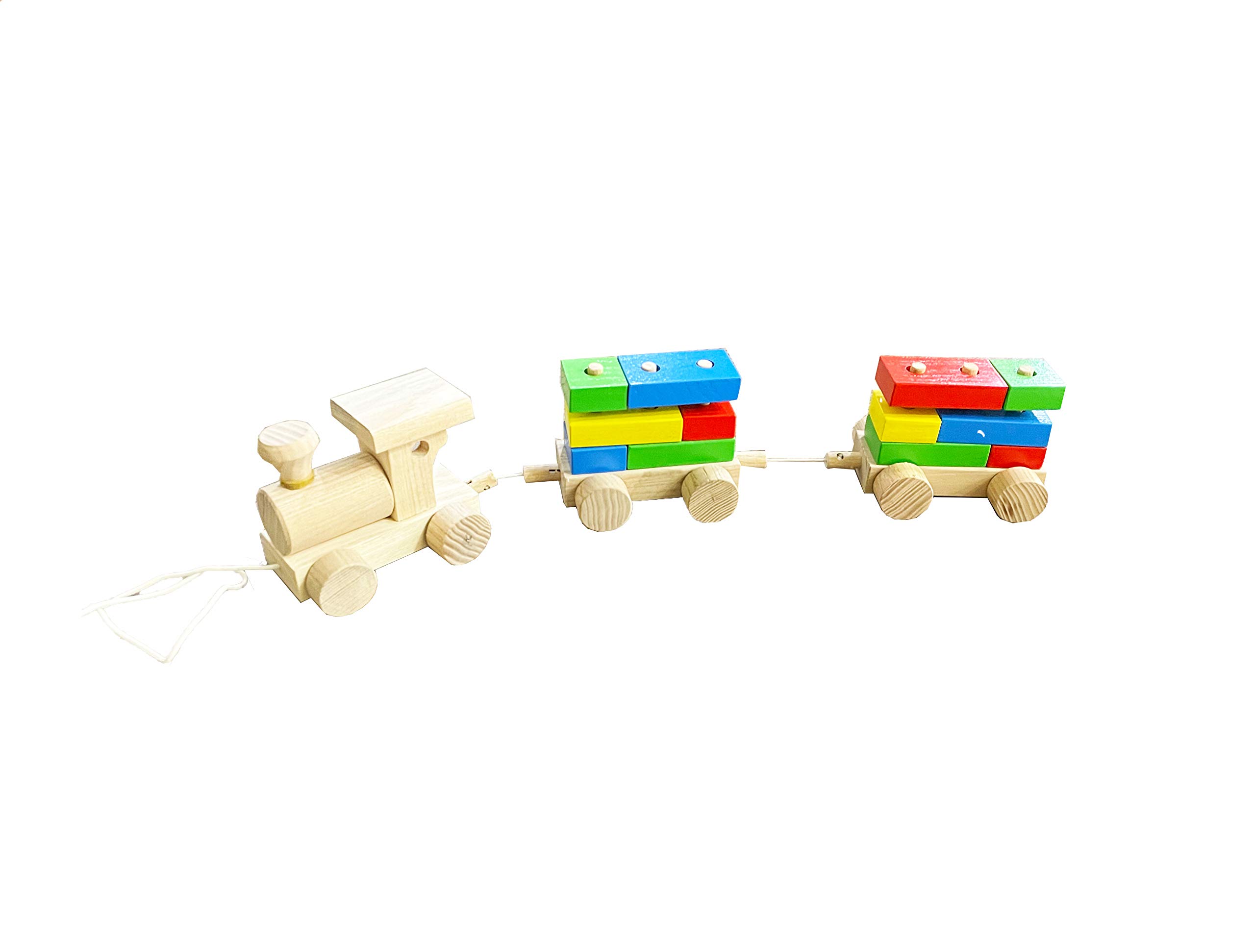 Dreamzberry Wooden Pulling Block Toy Train Construction Vehicle, Educational Toys for Home Learning Kindergarten Motor Skills, Imagination Development Puzzle Preschool Children Toy Set for Kids Age 3+