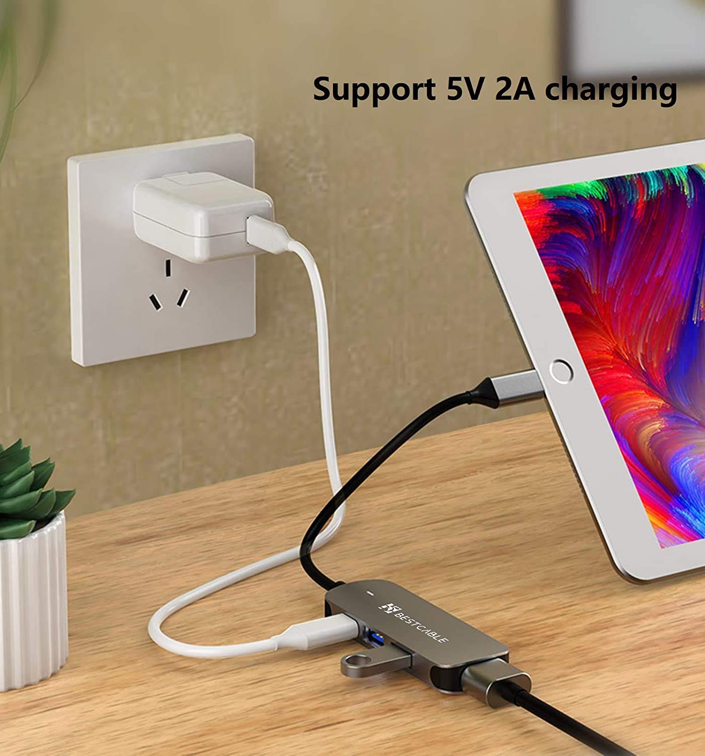 USB C Hub, BEST CABLE 4-in-1 USB C Hub Adapter - USB C to HDMI 4K@30Hz,USB C Charging Port,USB3.0, USB 2.0, Compatible with MacBook Pro/Air, Pro,Galaxy,Pixelbook and More USB C 3.1 Devices