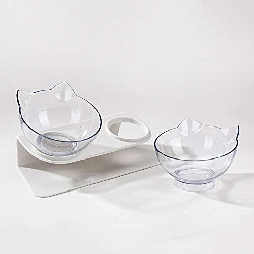 Luck Dawn Double Elevated Cat Bowls with Raised Stand, 15 Tilted cat Bowl Design Neck Guard Stand Raised Pet Food Water Feeder Bowl for Cats or Small Dogs