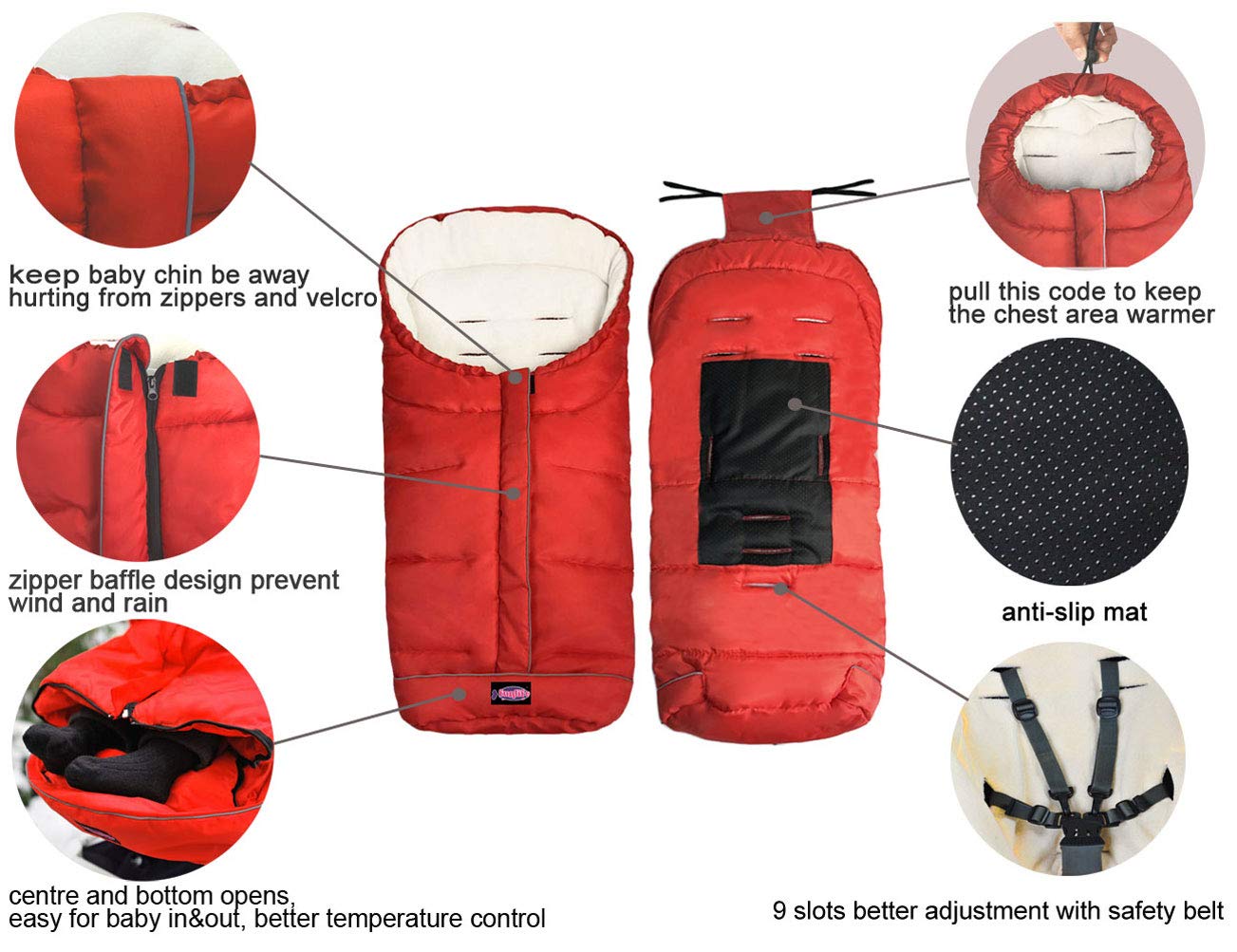 Winter Outdoor Tour Waterproof Baby Stroller Footmuff, Cozy Warm Toddler Sleeping Bag for Most Pushchair, Jogger, Strap Position Adjustable Stroller Blanket