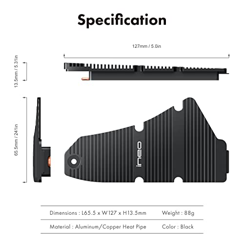 ineo PS5 Heatsink, M.2 NVME SSD Heatsink for PS5 Internal PCIe M.2 NVMe Gaming SSD, Magnesium Aluminum Alloy Designed with Pure Copper Strip [M24]