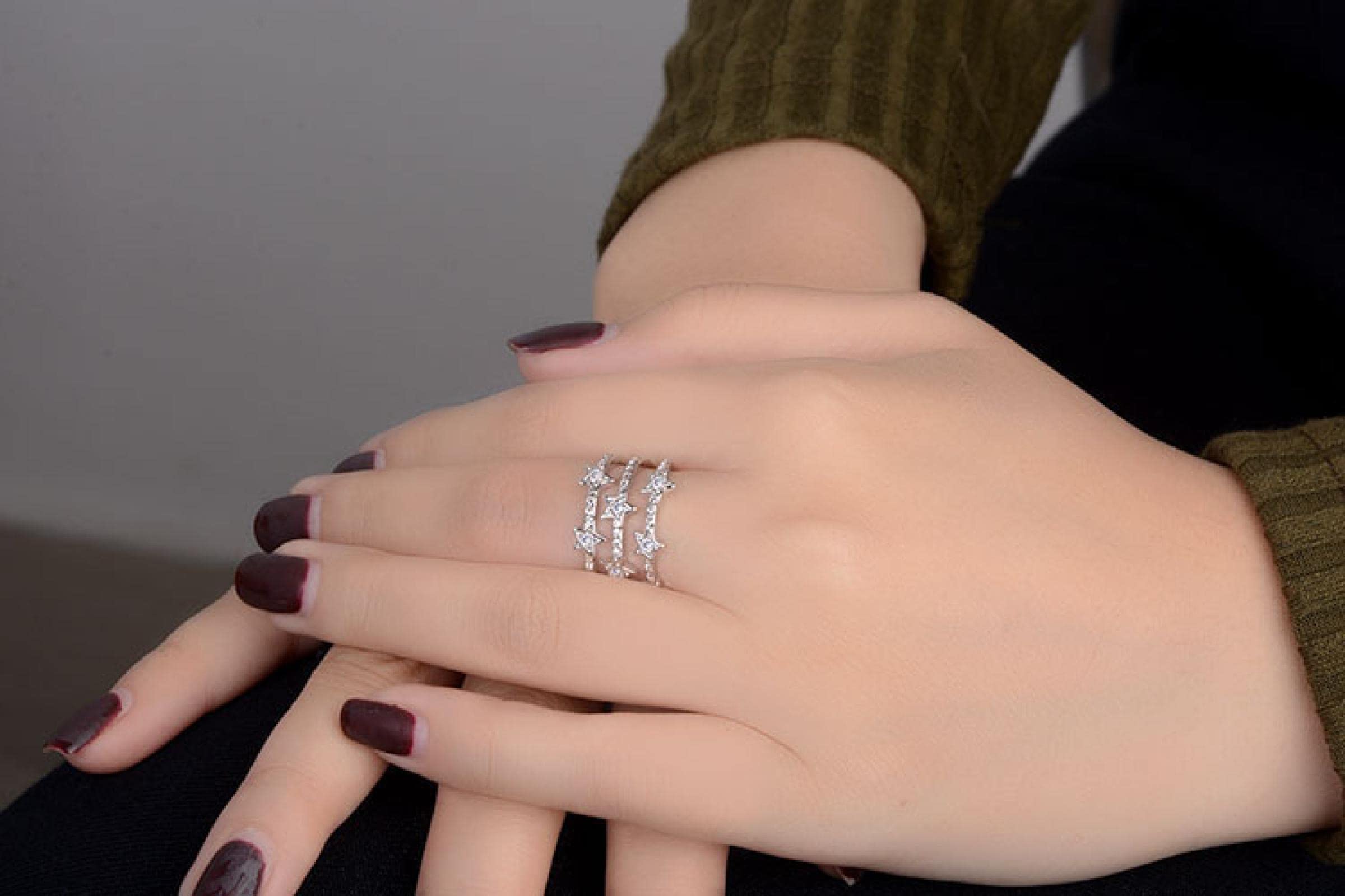 925 Sterling Silver Multilayer Star Ring, Women'S Adjustable Size Ring Silver