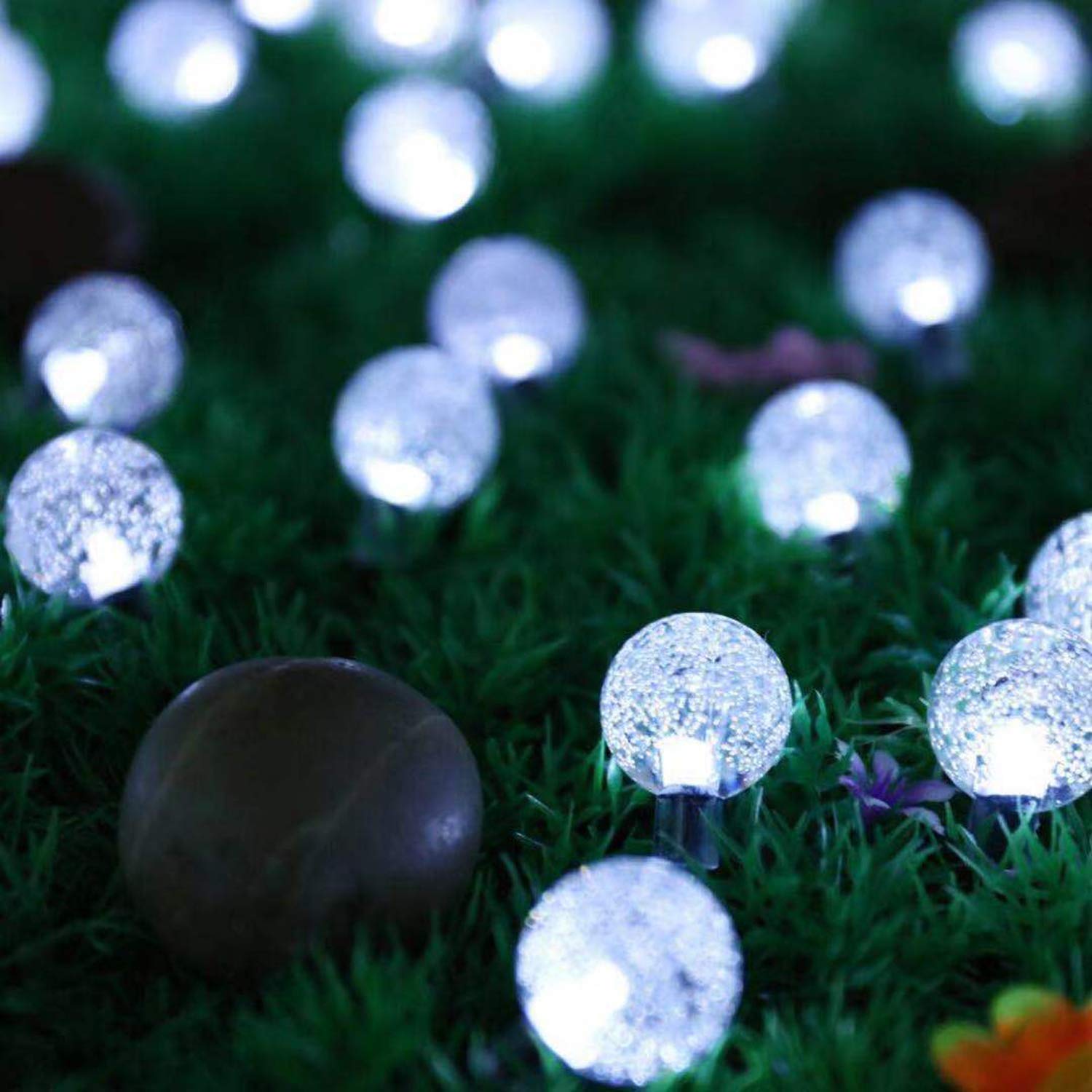 SNOMYRS Solar Outdoor Light String 50LED/22.9 Feet Waterproof Solar Crystal Ball Light with 8 Lighting Modes Suitable for Garden Courtyard Family Porch Wedding Party Decoration (Pure White)