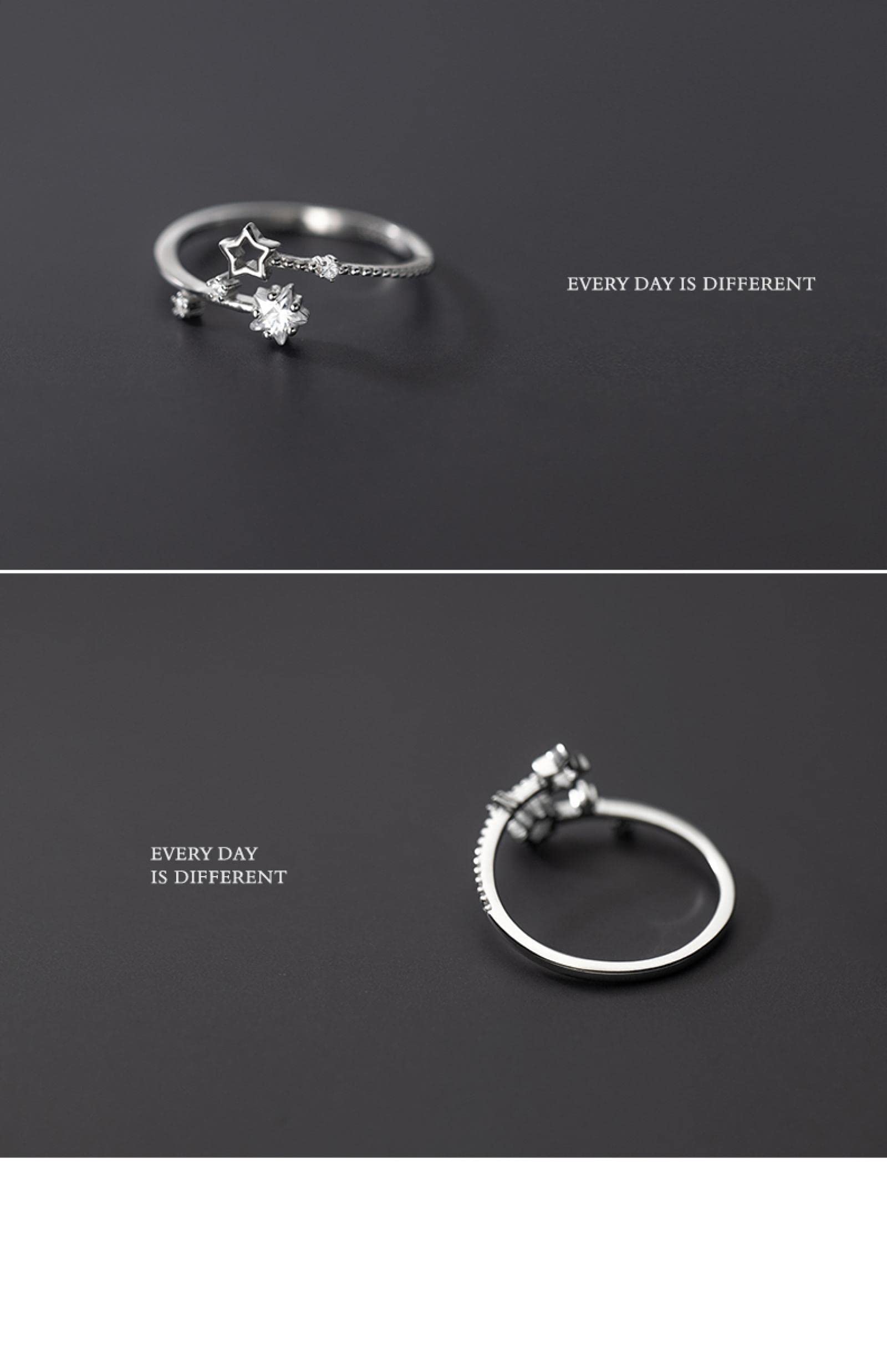 925 Sterling Silver Star Open Ring, Women'S Wedding Birthday Party Jewelry Silver