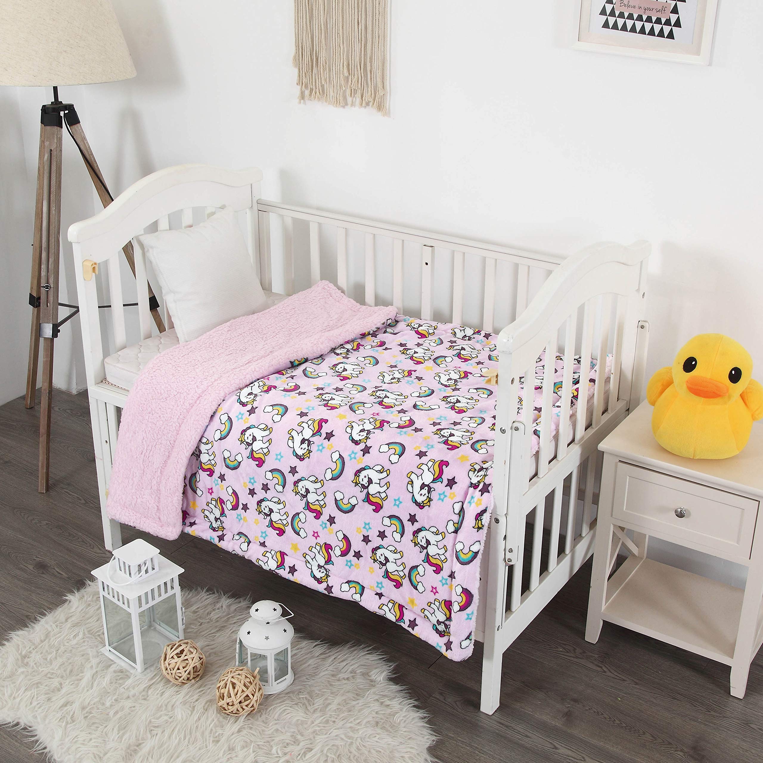 Elegant Home Kids Soft & Warm Sherpa Baby Toddler Boy Blanket Printed Borrego Stroller or Baby Crib or Toddler Bed Blanket Plush Throw 40X50 (Unicorn Rainbow)