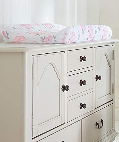 Wendy Bellissimo Velboa Contoured Diaper Pad Cover for Diaper Changer from The Savannah Collection (32x16x6) - Floral Print in White, Pink & Grey