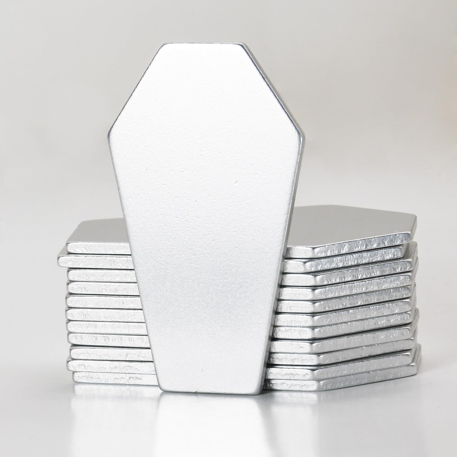 ABBECIAO 12PCS Aluminum Coffin Stamping Blanks Polished and Smooth Edges 1 1/2"× 7/8" -14ga. Thick for Hand Stamped Metal Halloween Decor Necklace Keychain Making