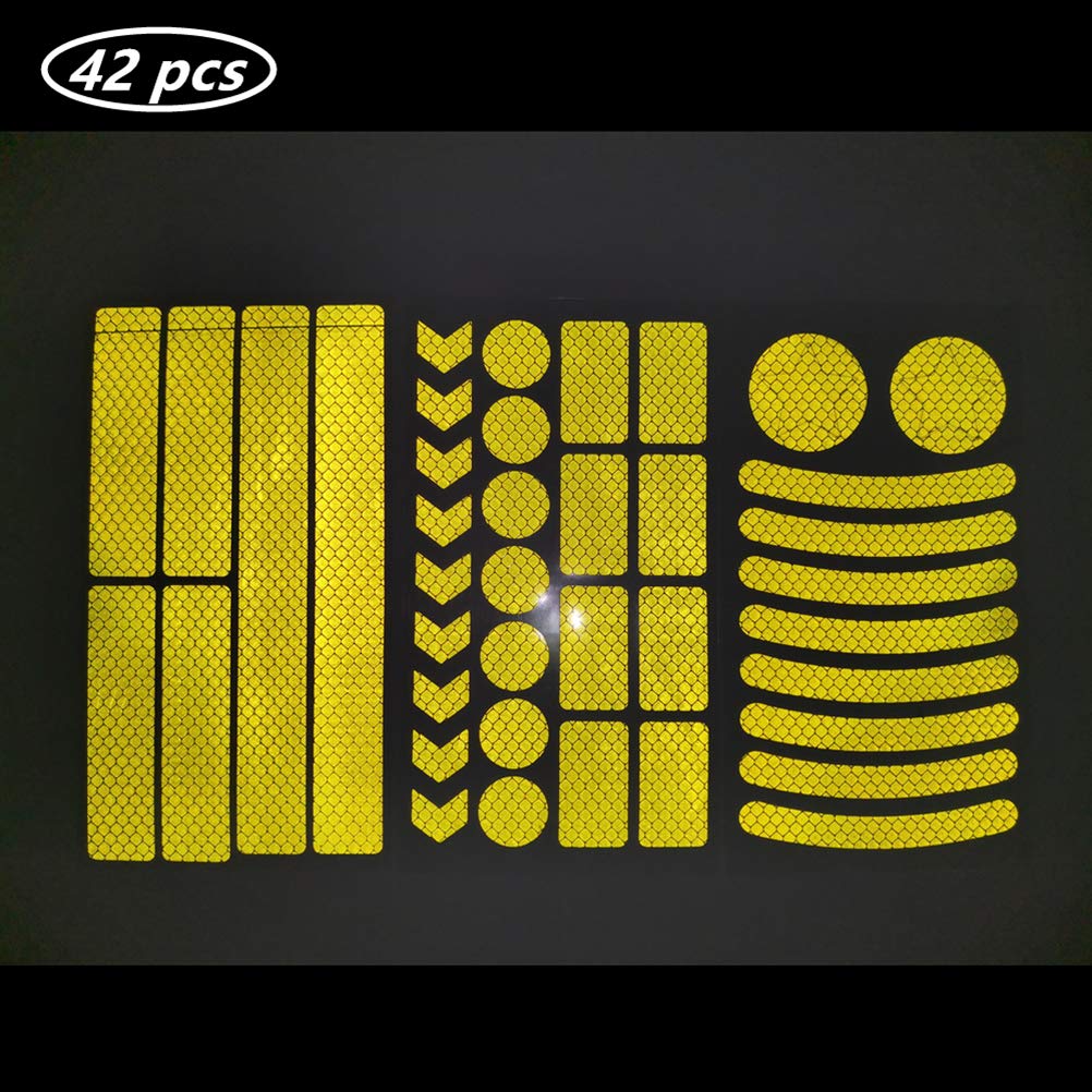 42Pcs Reflective Stickers, Reflective Helmet Bicycle Stickers, Reflective Decals, BikeReflective Tape, NightSafety StickersforBicycle, Wheelchairs, Motorbike, Helmet, Scooter (Green)