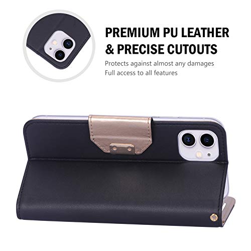 ProCase iPhone 11 Wallet Case for Women, Flip Folio Kickstand PU Leather Case with Card Holder Wristlet Hand Strap, Stand Protective Cover for iPhone 11 6.1β 2019 Release -Black