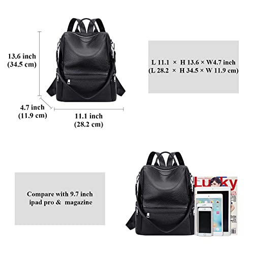 ALTOSY Leather Backpack for Women Elegant Genuine Backpack Purse Ladies Leather Shoulderbag (S80 Black)