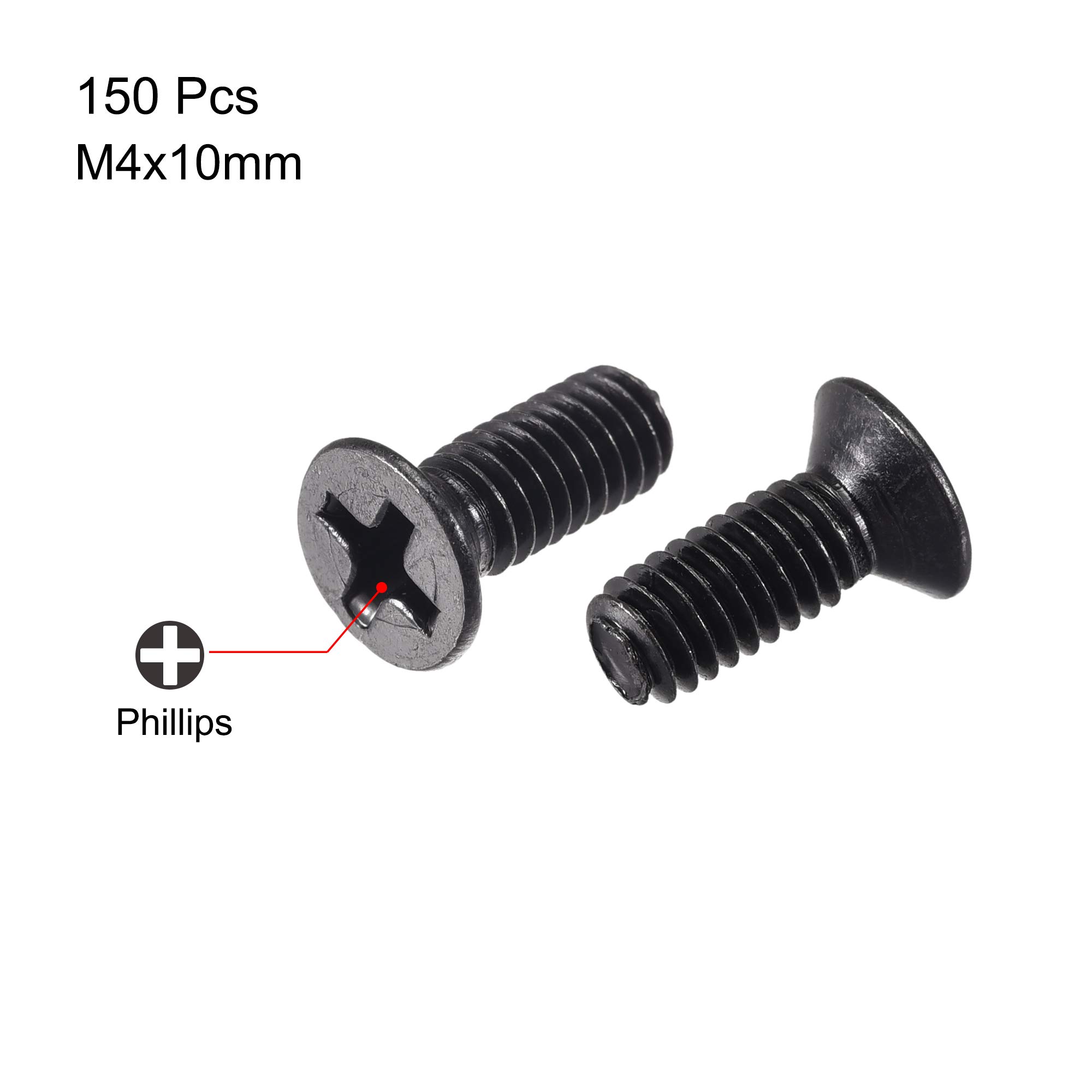 uxcell M4 x 10mm Phillips Screw Fastener Black for Laptop PC TV Fan Switch 150pcs