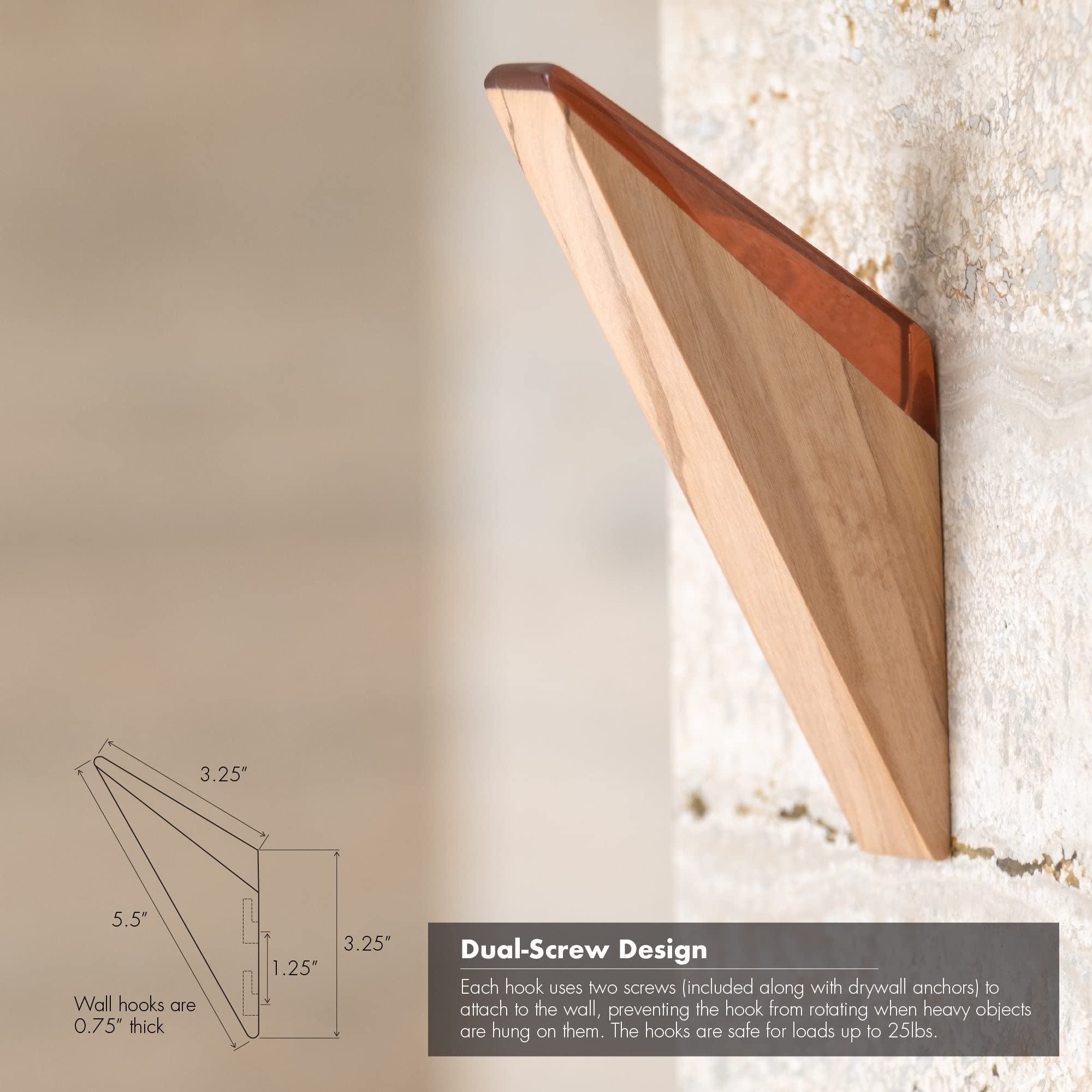 LINE+ARC The Wall Hook (Set of 3, Amber). Solid Olive Wood & Acrylic Resin. Mid-Century Modern, Minimalist, Scandinavian, for Coat hat Towel. 25lb Weight Limit.