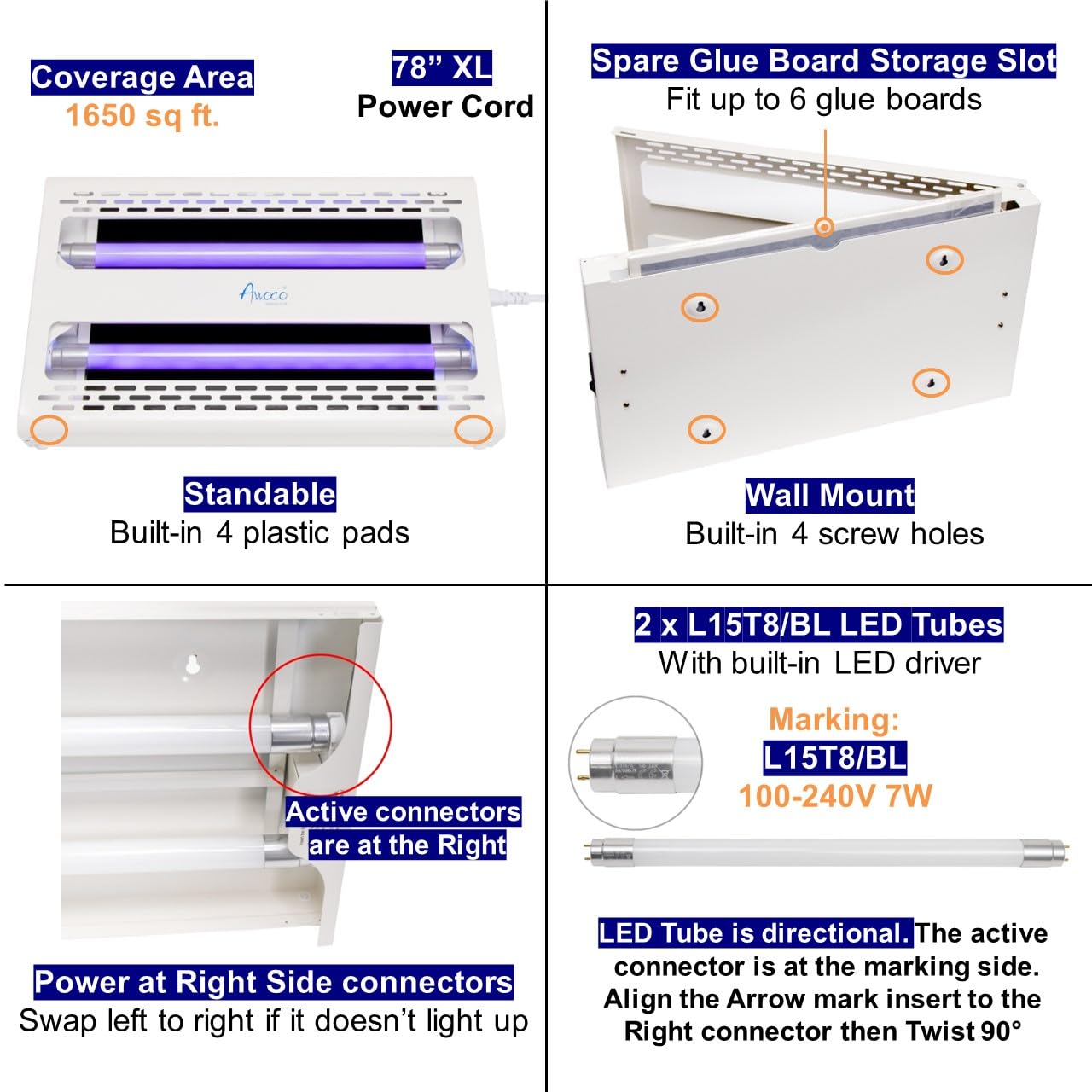 Awoco 11W 100V-240V LED Wall Mount or Table Standing Sticky Fly Trap Lamp for Capturing Flies, Mosquitoes, Moths and Flying Insect (Fly Trap)