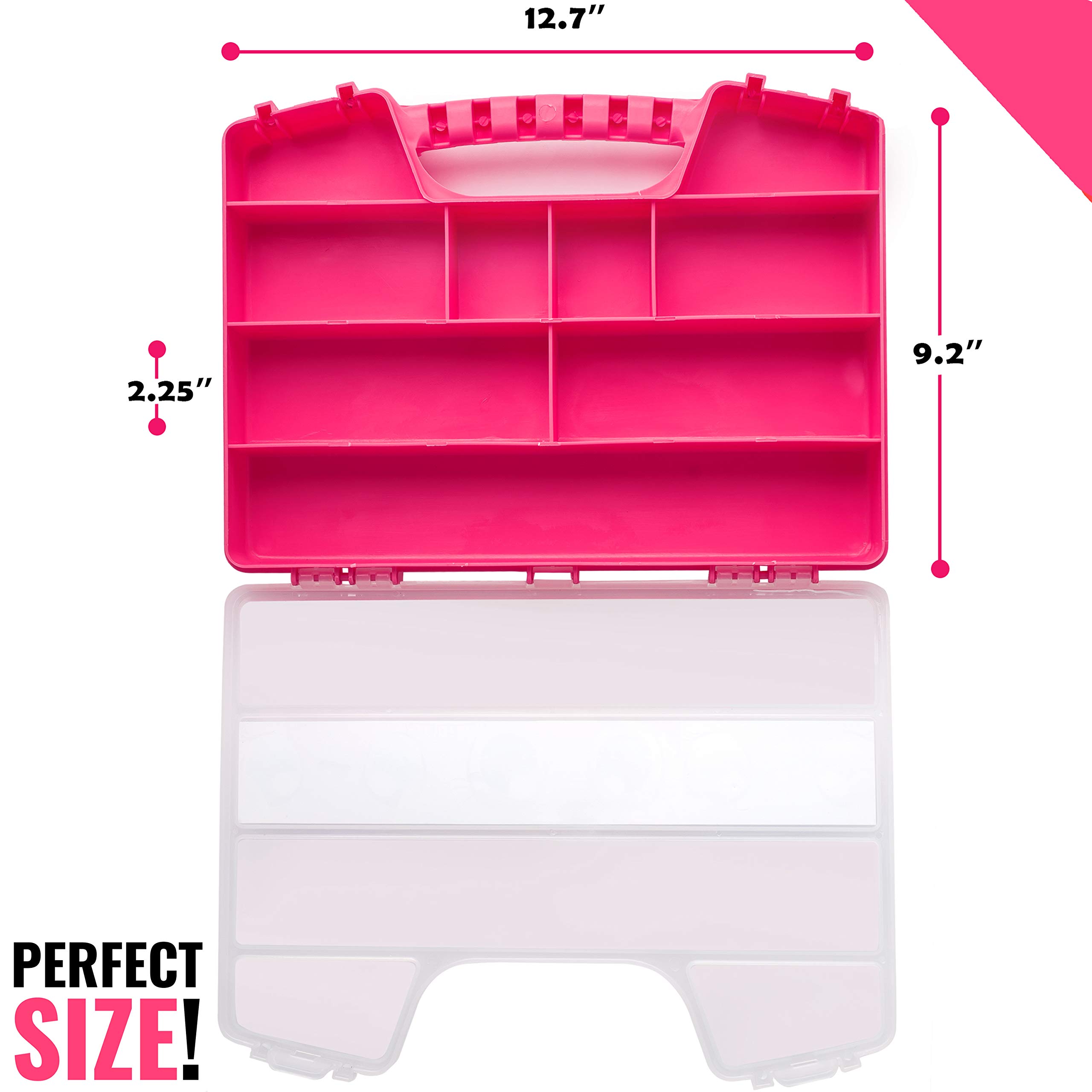 ASH BRAND DURABLE FIGURES CASE ORGANIZER BOX | Fits Up to 50 Mini Colleggtibles Eggs Toys Figurines, Miniature Characters Or Tiny figure| Large Compartments | Pink Carrying Case Box with Handle