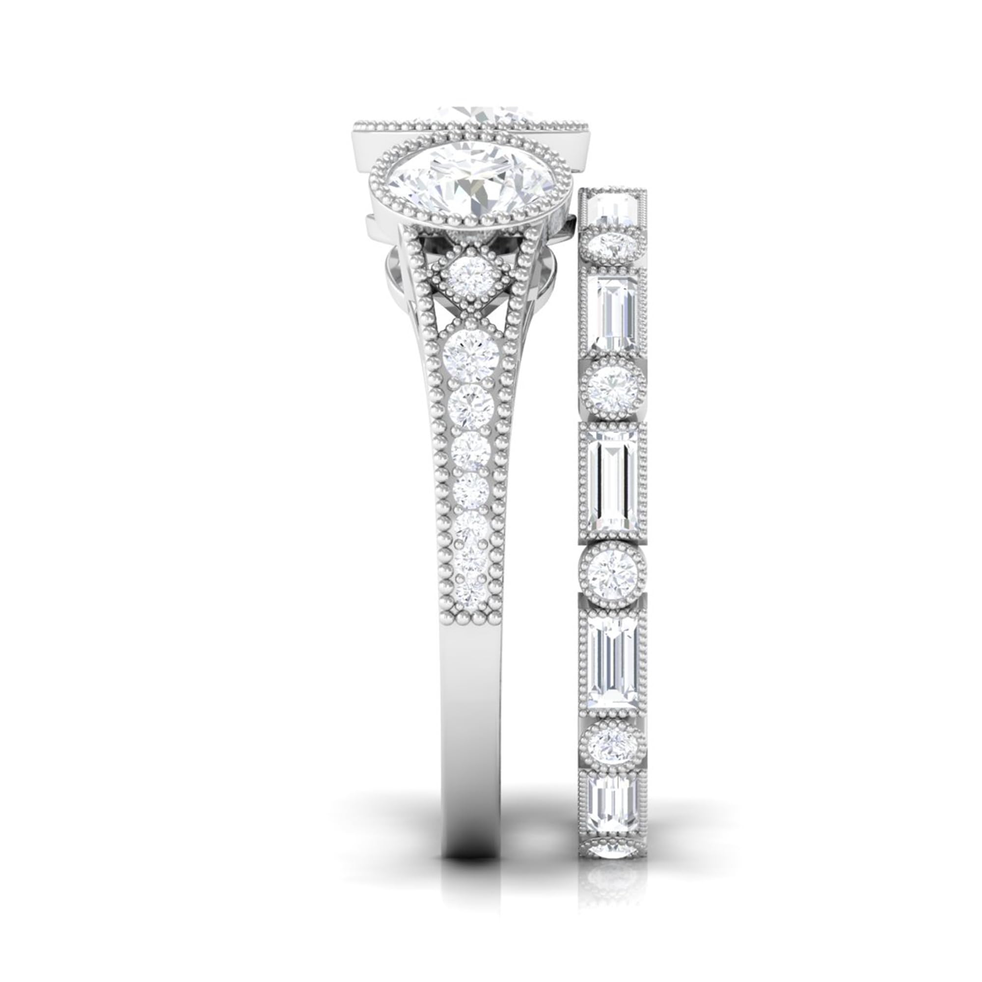 3.25 CT Moissanite Wedding Ring Set, Three Stone Moissanite Ring Set for Women, Gold Moissanite Bridal Ring Set, Certified Moissanite Ring Set, 14K White Gold, Size:US 9.00