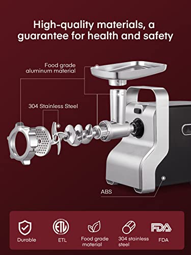 Electric Meat Grinder Heavy Duty - 5 in1 Home Meat Grinder - 3000W Max Powerful - Sausage Stuffer - Slicer/Shredder/Grater - Kubbe & Tomato Juicing Kits - 3 Stainless Steel Grinding Plates - Size #12