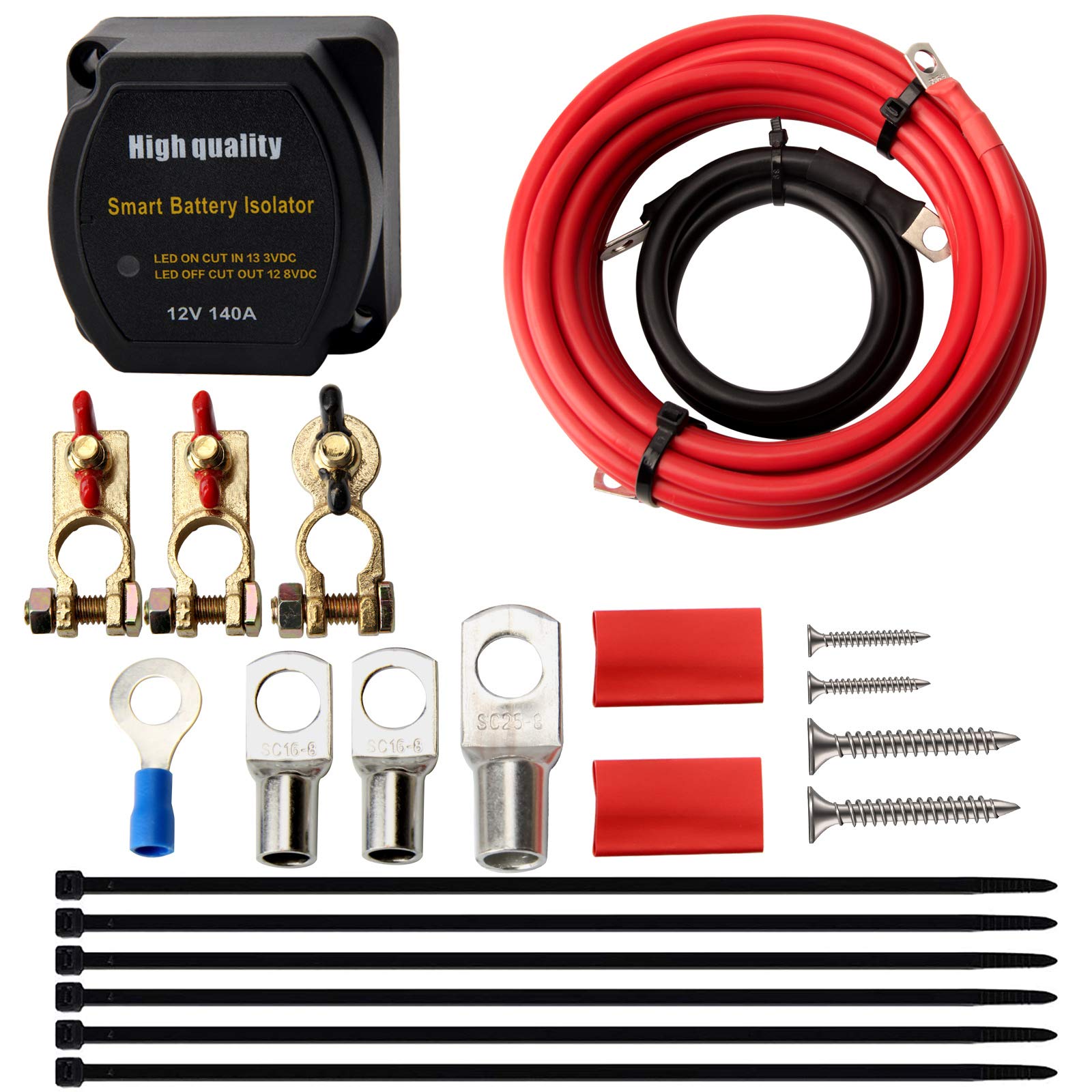 OPL5 Dual Battery Isolator Kit 12V 140Amp VSR Voltage Sensitive Relay & Wiring Cable Kit Smart Battery Isolator for Trucks SUV Marine Car UTV ATV RV