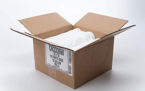 Aluf Plastics 33 Gallon Trash Bags, 33" x 39" , White (Pack of 150) - For Bathroom, Household, Office, and Lightweight Garbage - Coreless Rolls