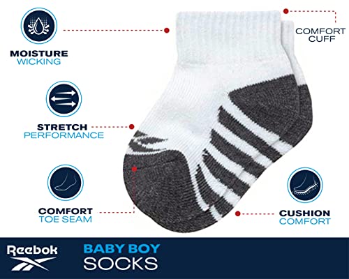Reebok Girl's 6 Pack, 12 Pack Comfort Cushion Quarter Cut Socks (Infant/Toddler), Size 12-24 Months, White (6 Pack)