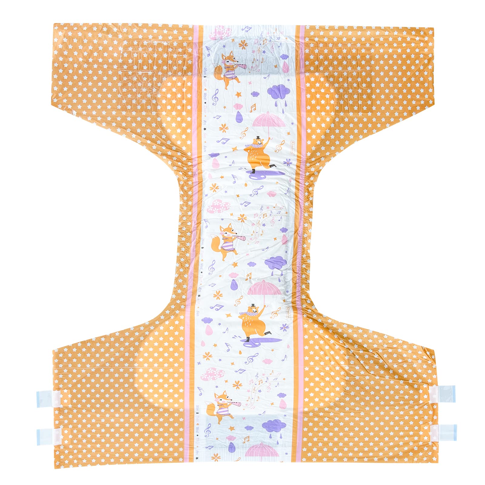 Aimisin Adult Printed Diapers,XX-Large-Fox and Bear, 7 Pieces for Men and Women - Leak Protection Heavy Absorbency Protection Diapers