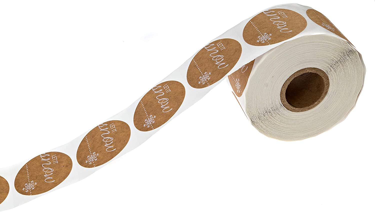 Let It Snow Holiday Stickers / 500 Brown Kraft Winter Snowflake Labels / 1.5" Christmas Card Envelope Seals