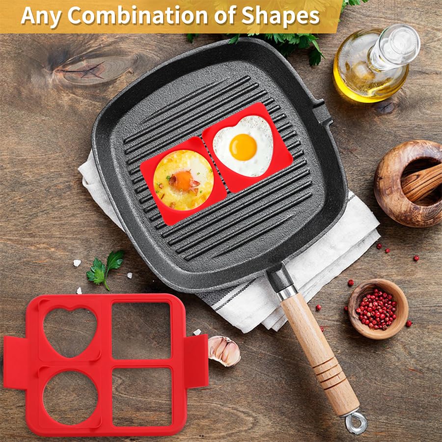 Silicone Egg Rings Tray for Blackstone Griddle - Non-Stick Omelet Rings Food-Grade Round Egg Rings, Easy to Clean Egg Ring Molds for Eggs, Pancakes, Breakfast Sandwiches