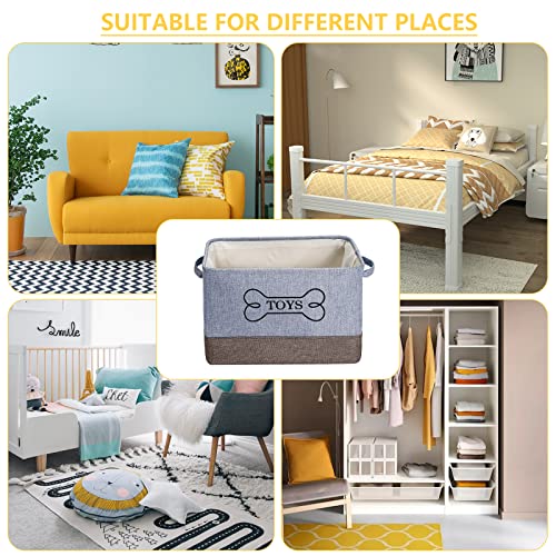 Geyecete Dog Toys Storage Bins Canvas Stitching pet Baskets,with Outside handle handle,Organizer Storage Basket for Sorting Toys, Clothes and Books-Blue/Khaki