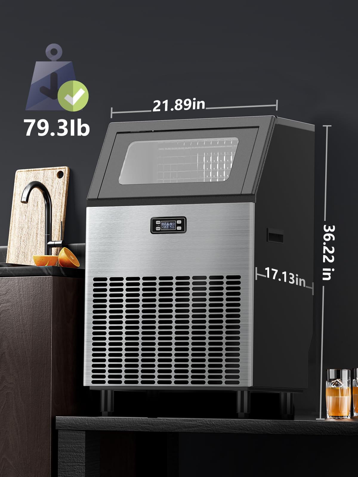 Joy Pebble Ice Maker Commercial, 200lbs/24H/8,800pcs, 90 Cubes/Cycle, Ice Size Control,24H Timer,Freestanding Ice Maker Machine Under Counter for Restaurant, Bar, Office, Home Partie