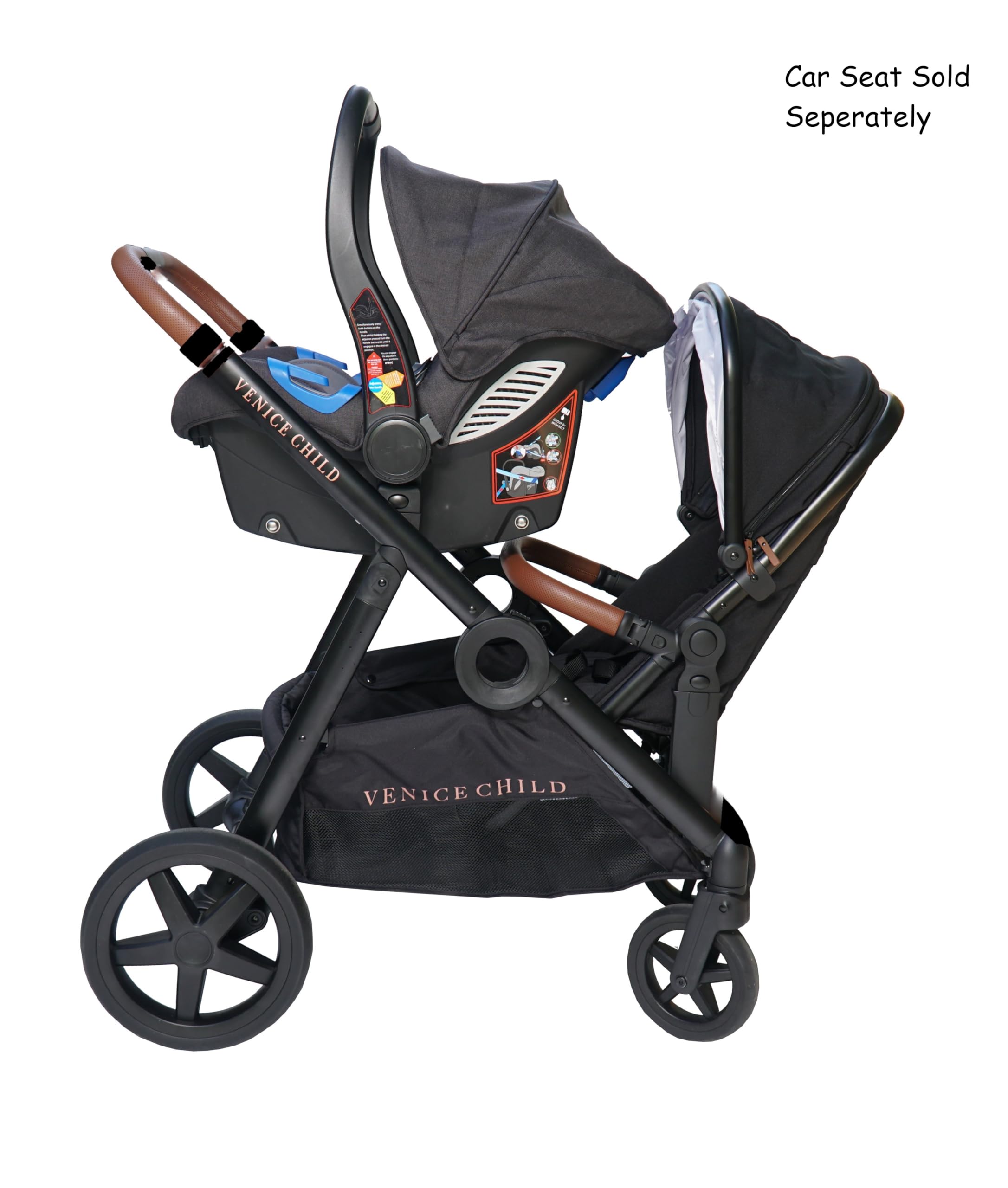 Venice Child Maverick Tandem Travel System Single to Double Stroller- Includes 2 Toddler Seats (Package 3, Eclipse Black)