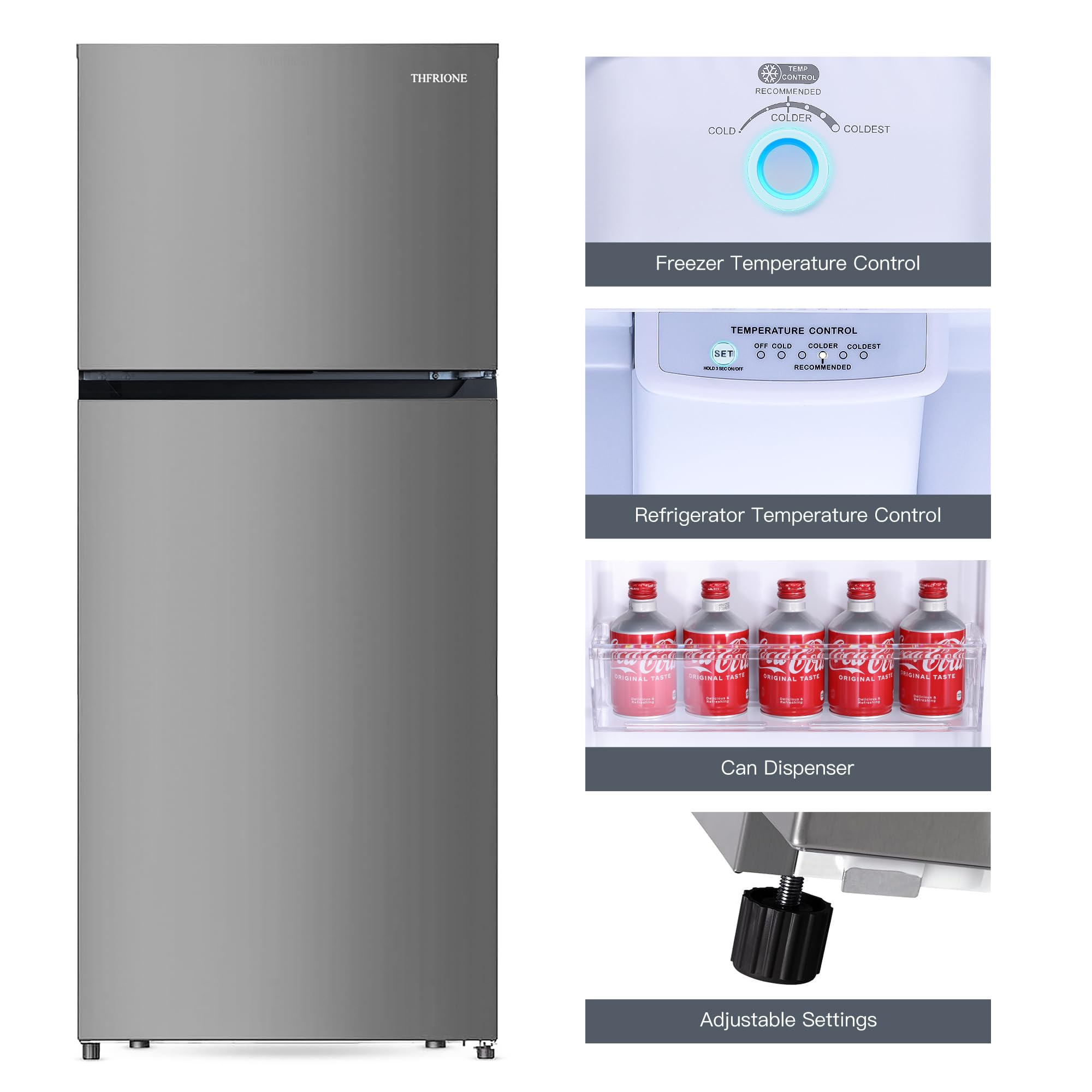 THFRIONE 30“ Top Freezer Refrigerator with 17.6 Cu. Ft.Capacity, Adjustable Thermostat Control, Full Size Freestanding Frost Free Fridge for Garage/Office/Home/Apartment, Stainless Steels Grey