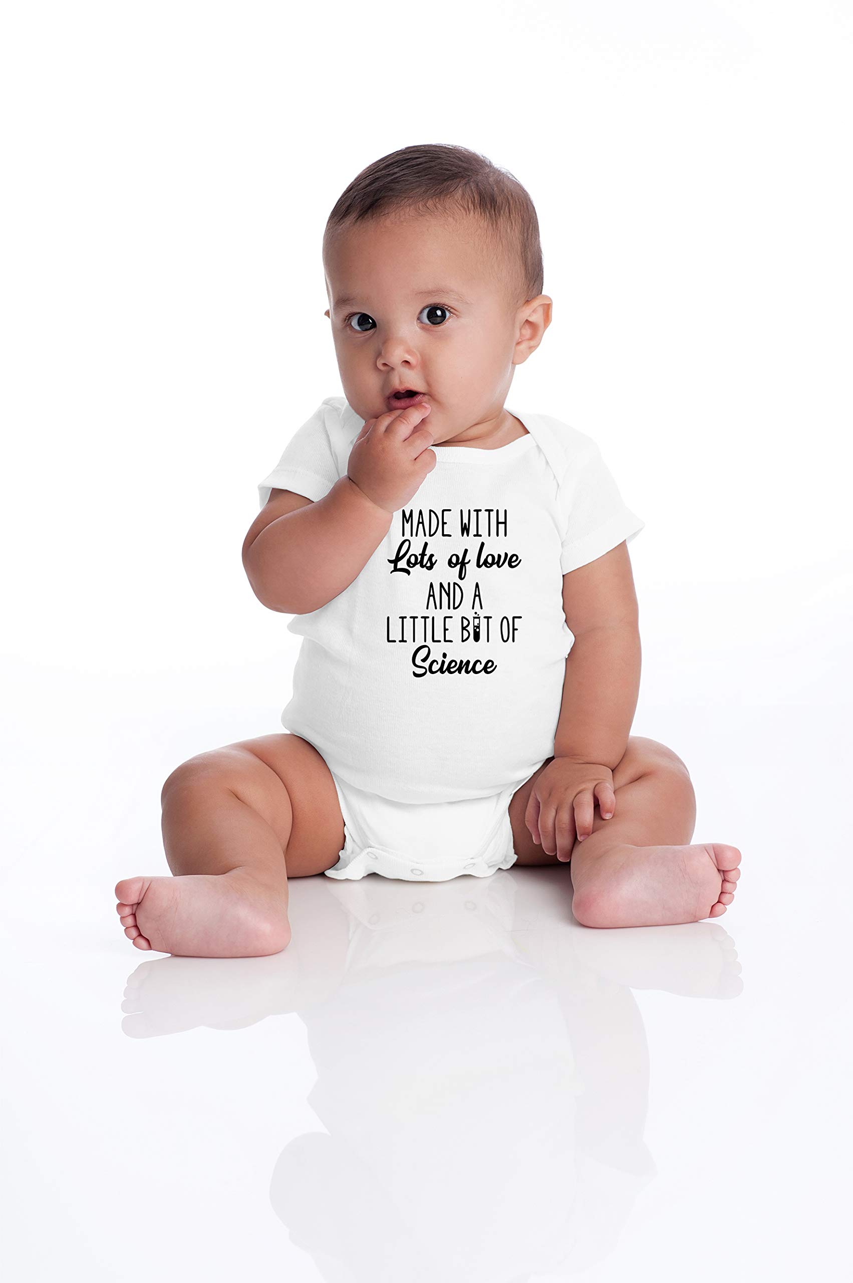 Made With Lots Of Love And A Little Bit Of Science - Funny Baby Essentials Bodysuit Romper (Newborn, White)