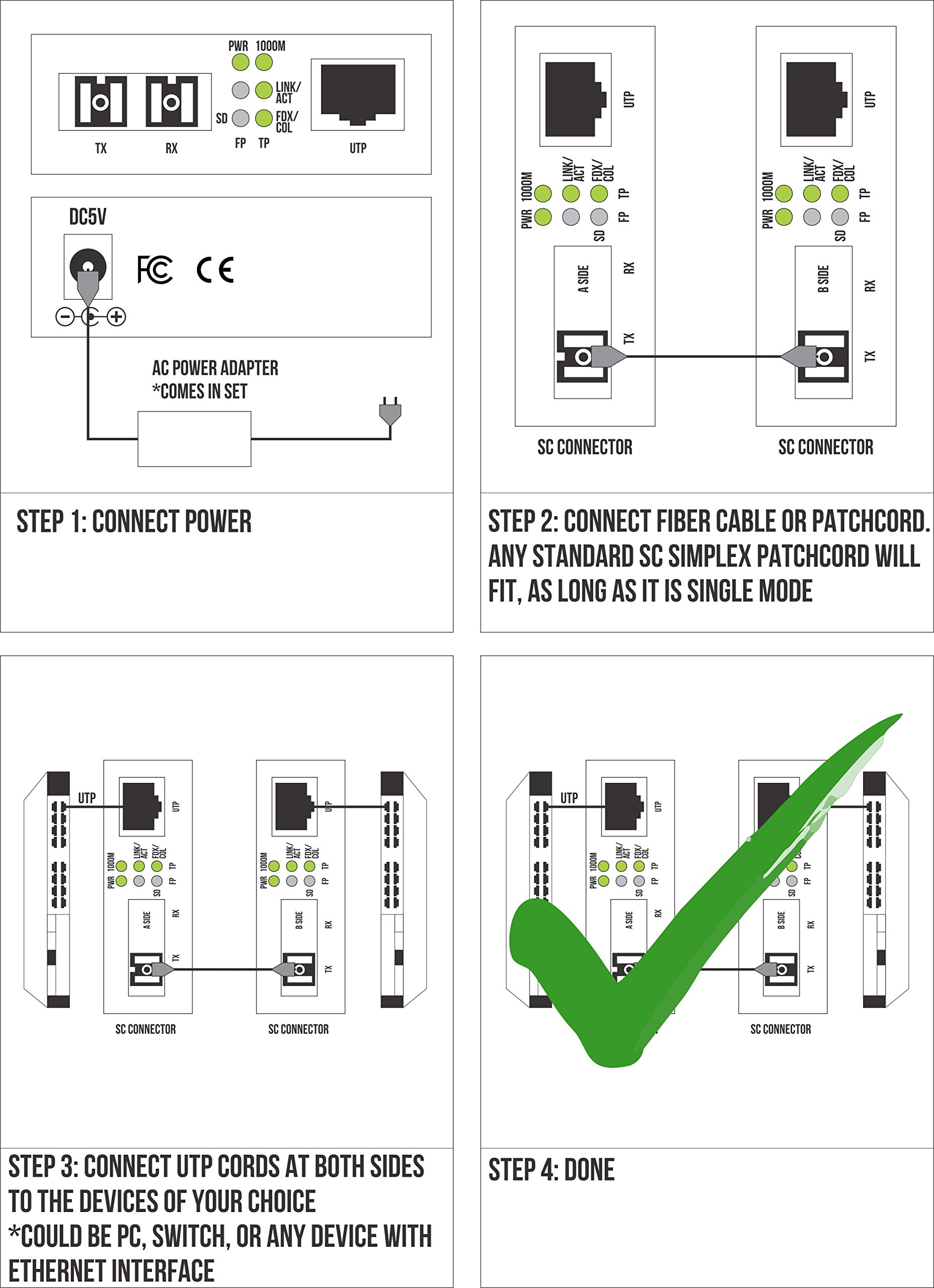 Single Mode SC WDM Single Fiber Bi-Di Gigabit Media Converter - Built-In Fiber Module 20km (12.42 miles) β to UTP Cat5e Cat6 10 100 1000 RJ-45 β Auto Sensing Gigabit or Fast Ethernet Speed -1 pair