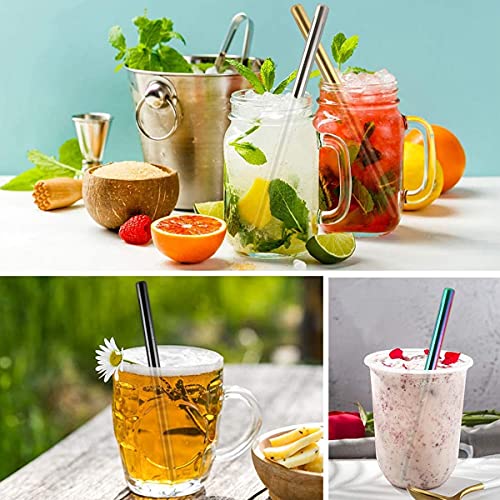 7 Pcs 8.5" Reusable Boba Drinking Straws 304 Stainless Steel Straws Set with 2 Cleaning Brushes Wide Metal Straw for Bubble Tea Milkshakes Smoothie Bar Accessory (Gold)