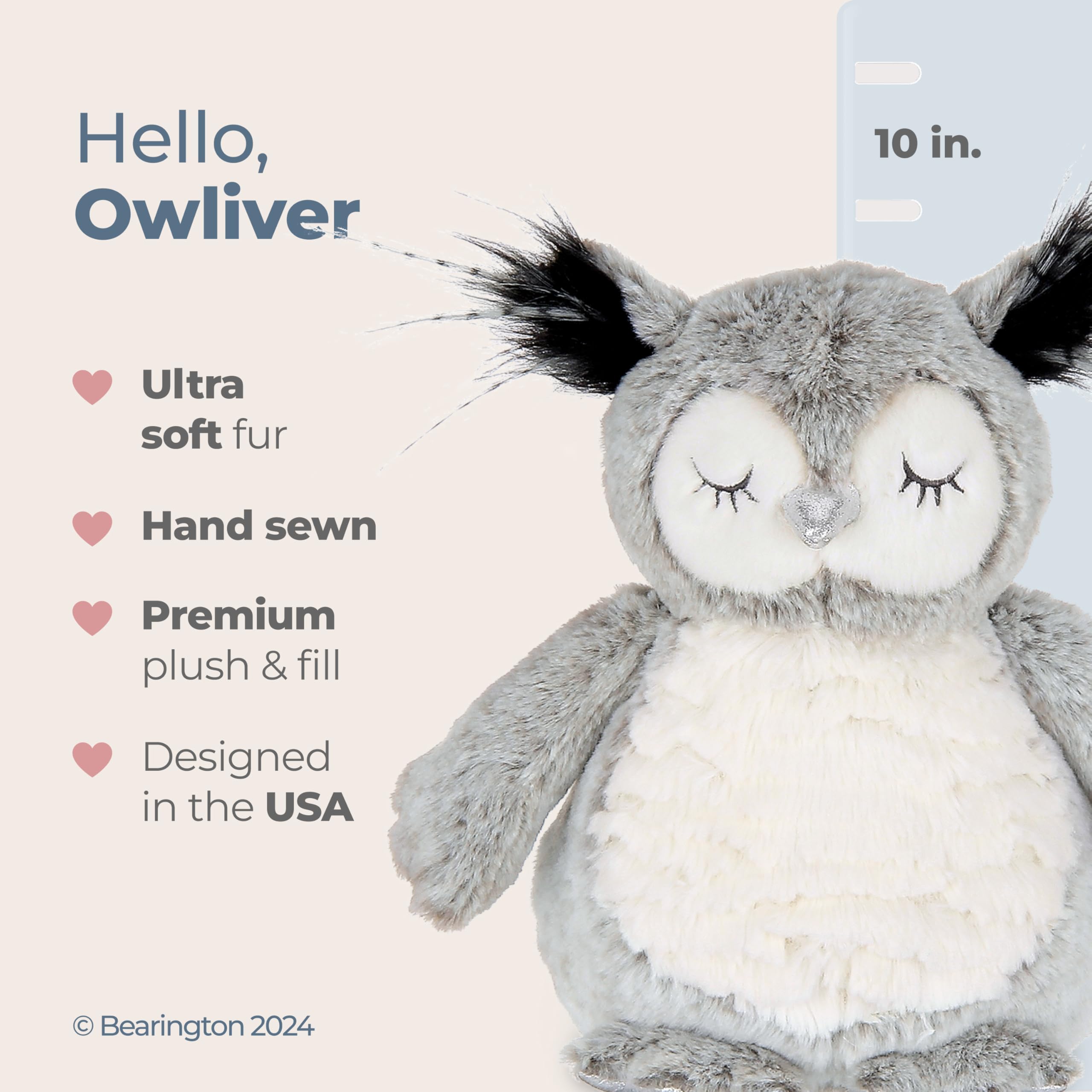Bearington Baby Owlie Hugs-A-Lot Plush Stuffed Animal Gray Owl, 14"