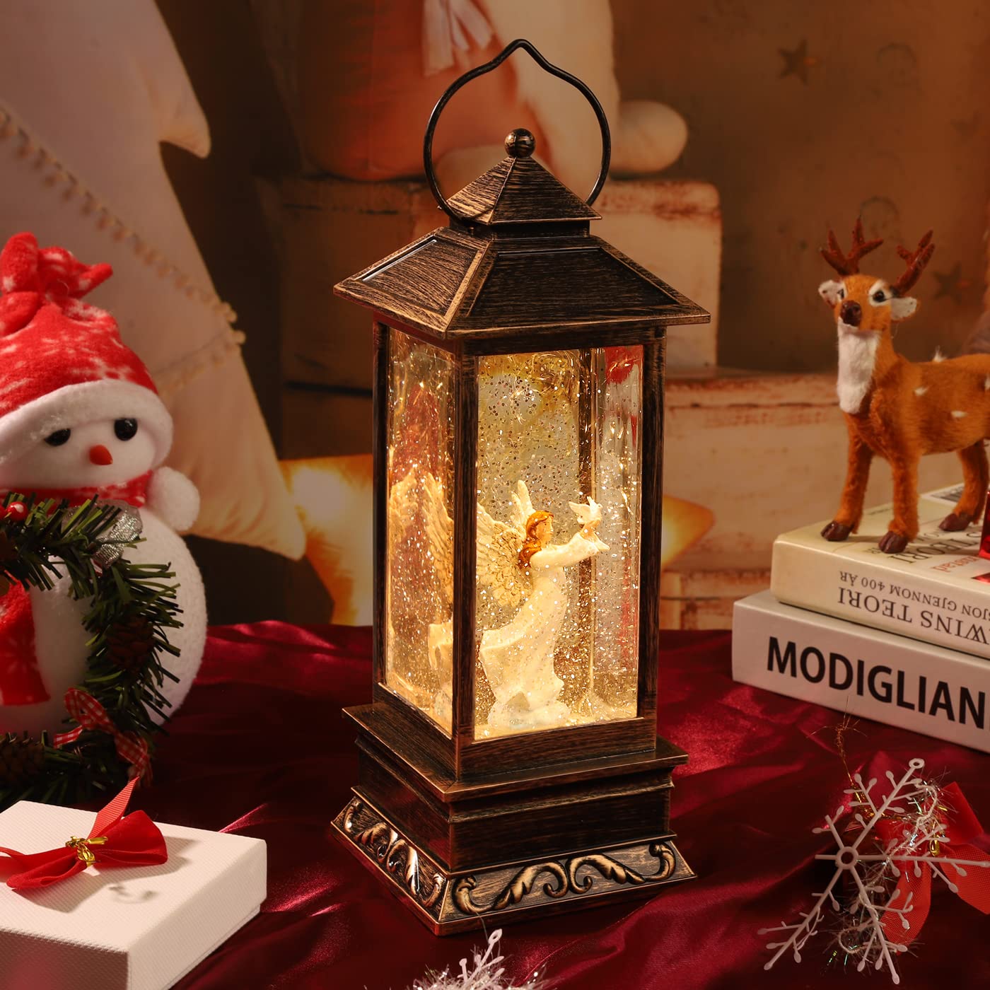 Christmas Decorations Christmas Snow Globe Christmas Lanterns Water Lanterns Glittering with Music USB and Battery Operated Singing Snow Globe Decoratives (Golden Dove Angel)