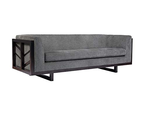 Iconic Home Arianna Sofa Linen-Textured Upholstery Espresso Finished Lattice Wood Frame, Modern Transitional, Grey