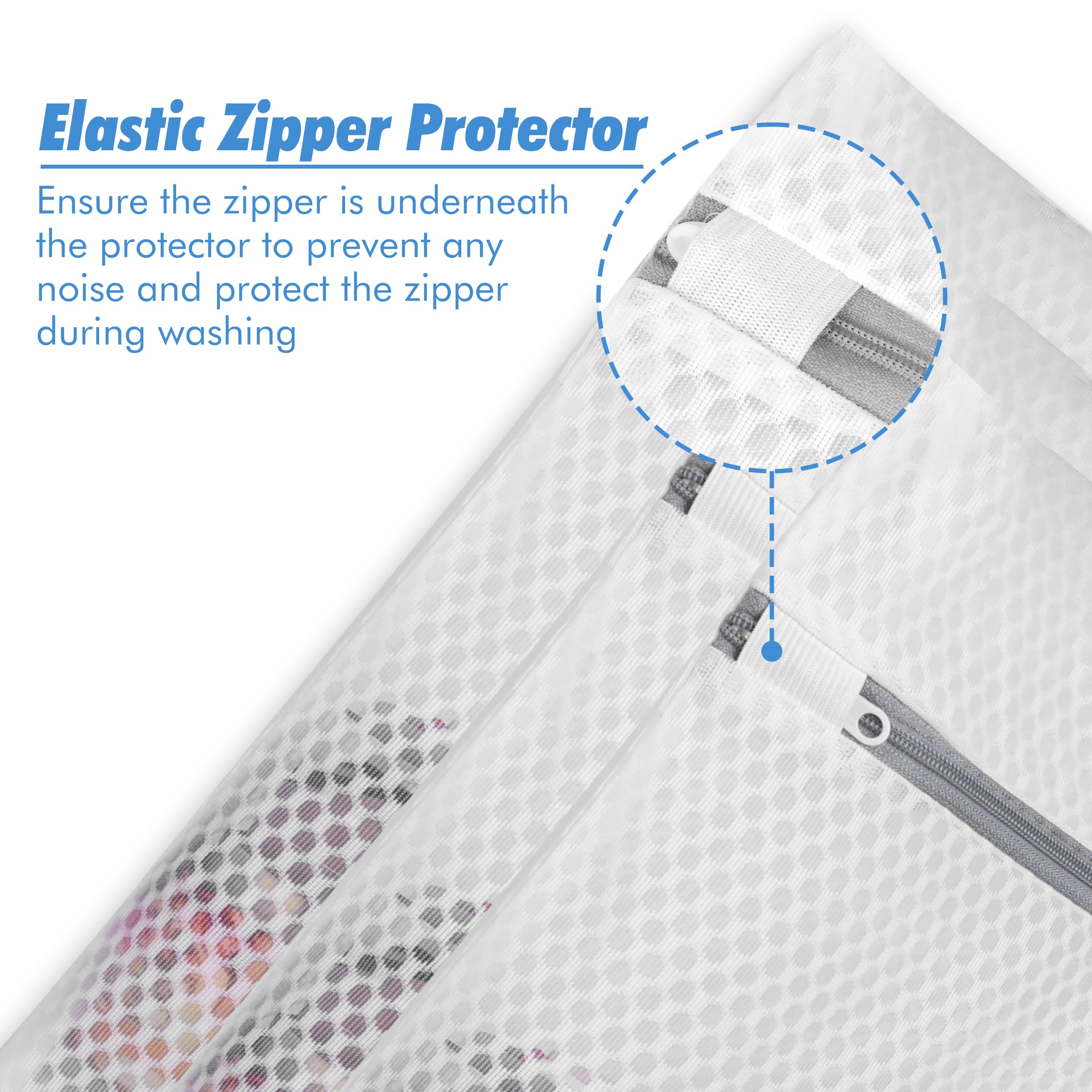 Meuvo Mesh Laundry Bags for Delicates - Durable Lingerie Bags for Washing Delicates with Elastic Zipper Protector, Delicates Bag for Washing Machine and Dryer, White, 1 Large, 1 Medium, 1 Small