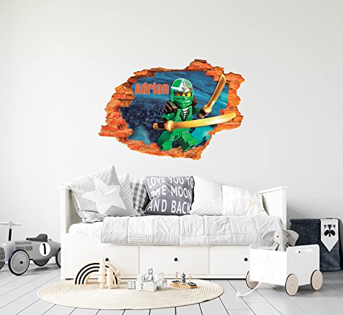 Ninja Custom Name Wall Decal- Personalized Ninja Name Wall Sticker - 3D Wall Effect - Wall Decal for Home Nursery Decoration (Wide 20"x13" Height Inches)