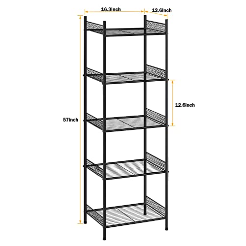 HEOMU 5 Tier Shelving Unit Metal Storage Shelf, Wire Shelves Organizer Utility Storage Racks and Shelving for Laundry Bathroom Kitchen Garage