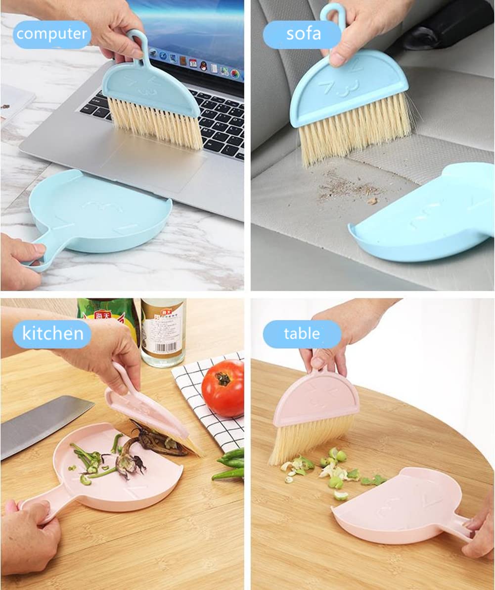 Small Broom and Dustpan Set for Home, Mini Clean Brush with Dust Pans Cute Hand Broom Brush Dust Pan with Hanger Hole, Small Cleaning Brush Set for Desktop Computer Table Keyboard (3PCS)